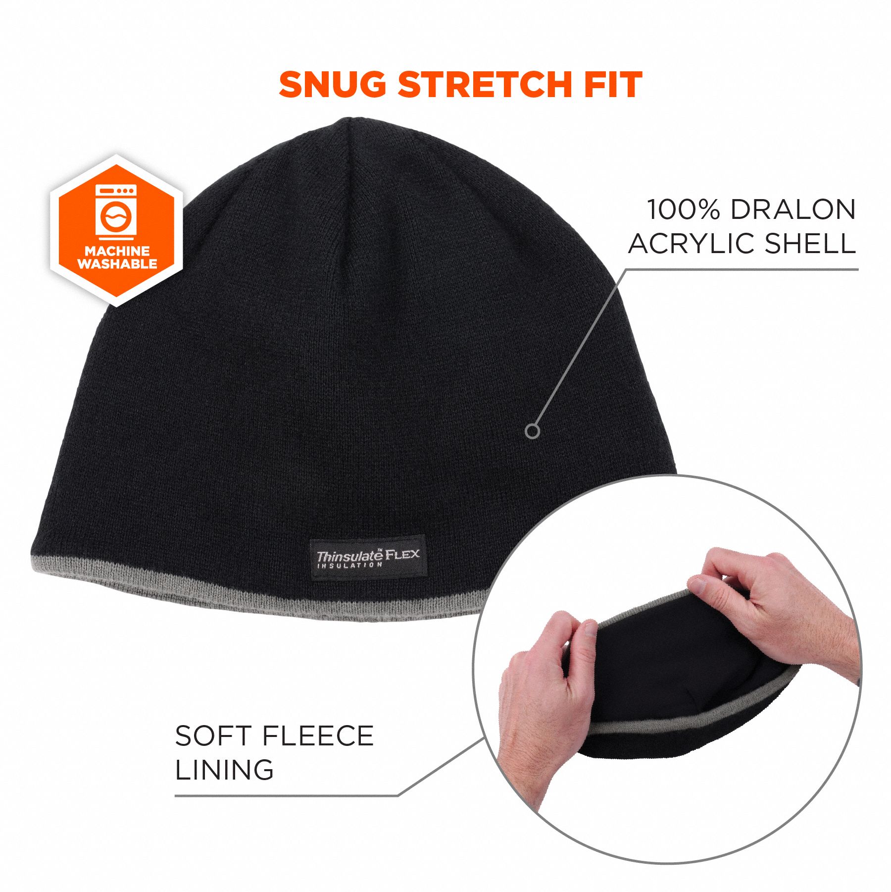 N-FERNO BY ERGODYNE Hat: Knit Cap, Black, Universal, Hat, Acrylic ...