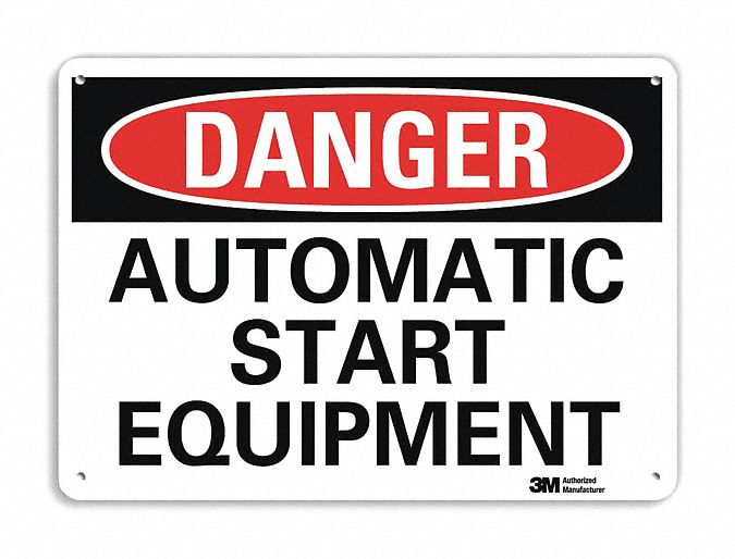 Danger Sign, Automatic Start Equipment, Header Danger, Rectangle, 7 in ...
