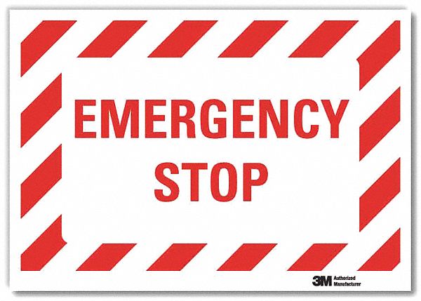 Aluminum, 5 in x 7 in Nominal Sign Size, Reflective Emergency Stop ...