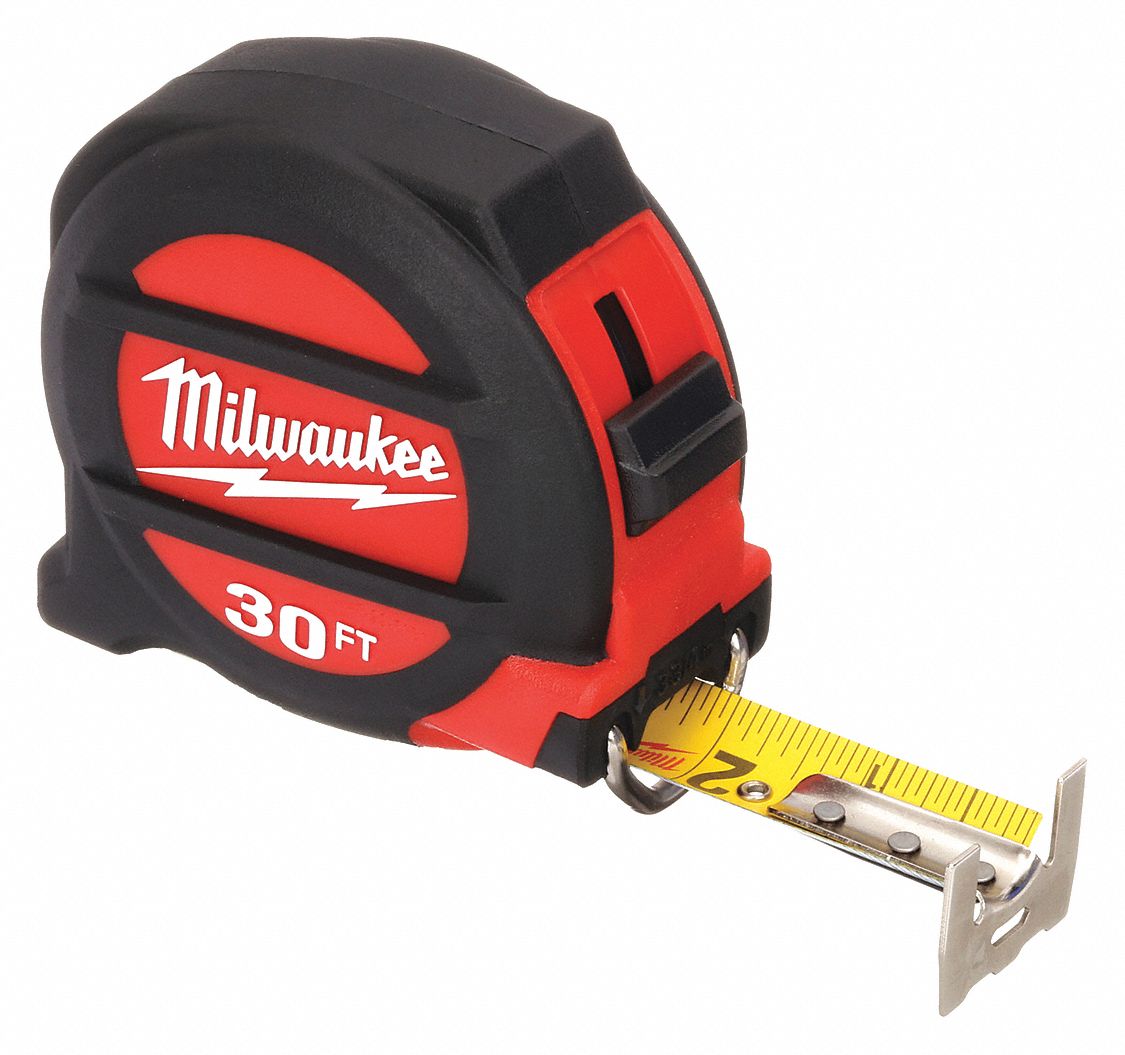 30 ft. Steel SAE Tape Measure, Black/Red - Grainger