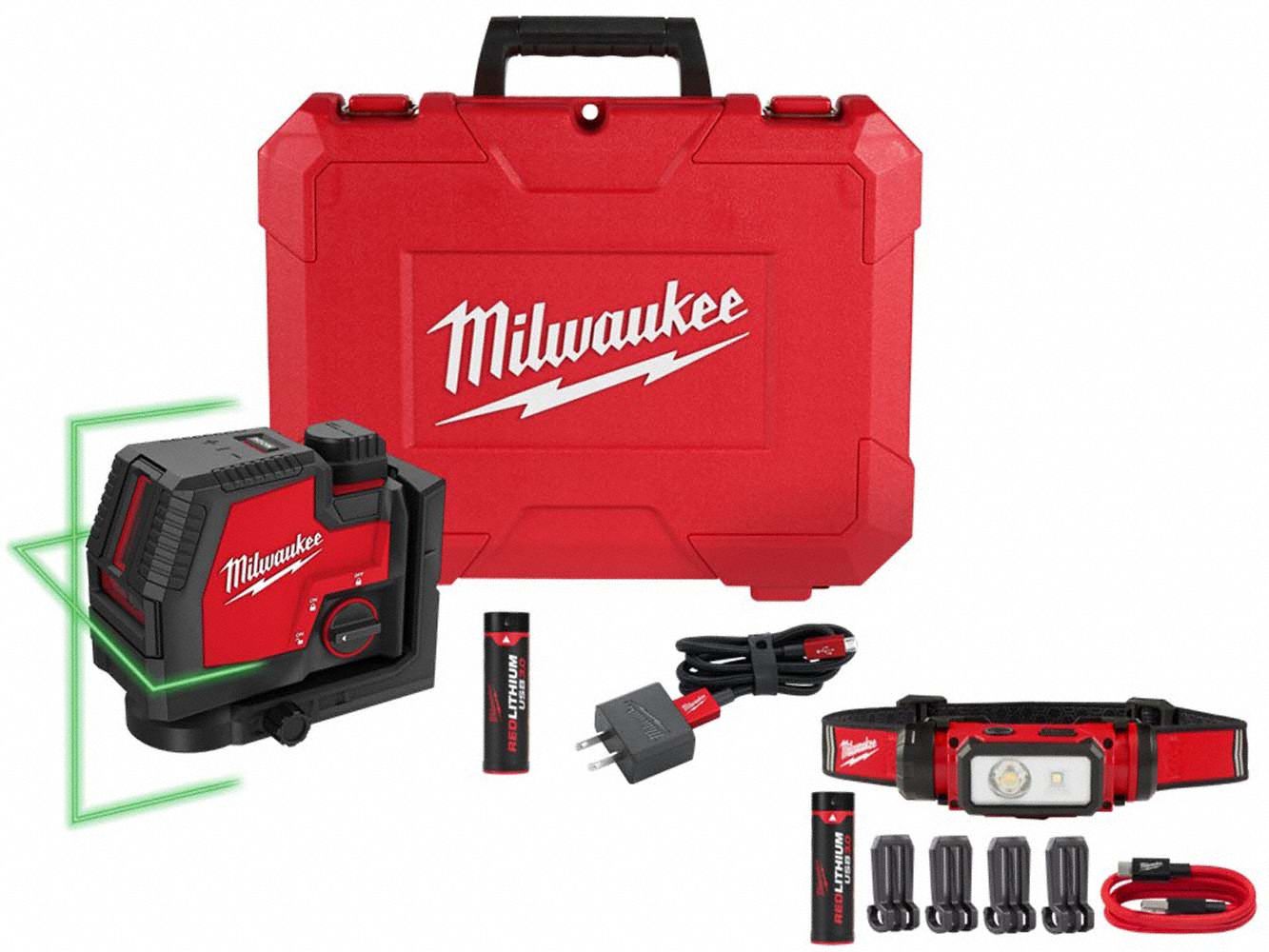 MILWAUKEE, 2 Lines and 0 Dots, Green Beam, Line Laser Kit - 1GC270|3521 ...