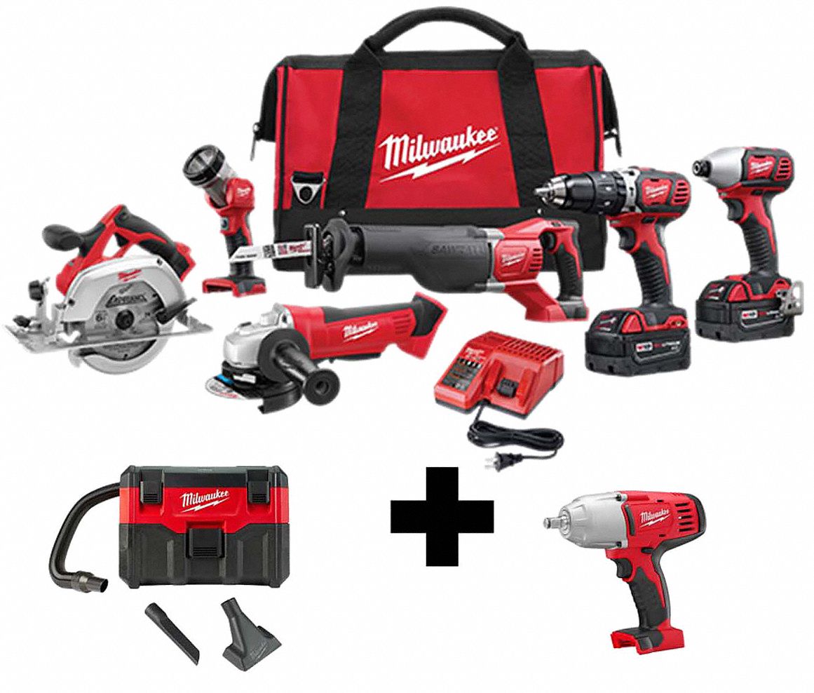 MILWAUKEE, 18 V Volt, 8 Tools, Cordless Combination Kit - 356XG8|2696 ...