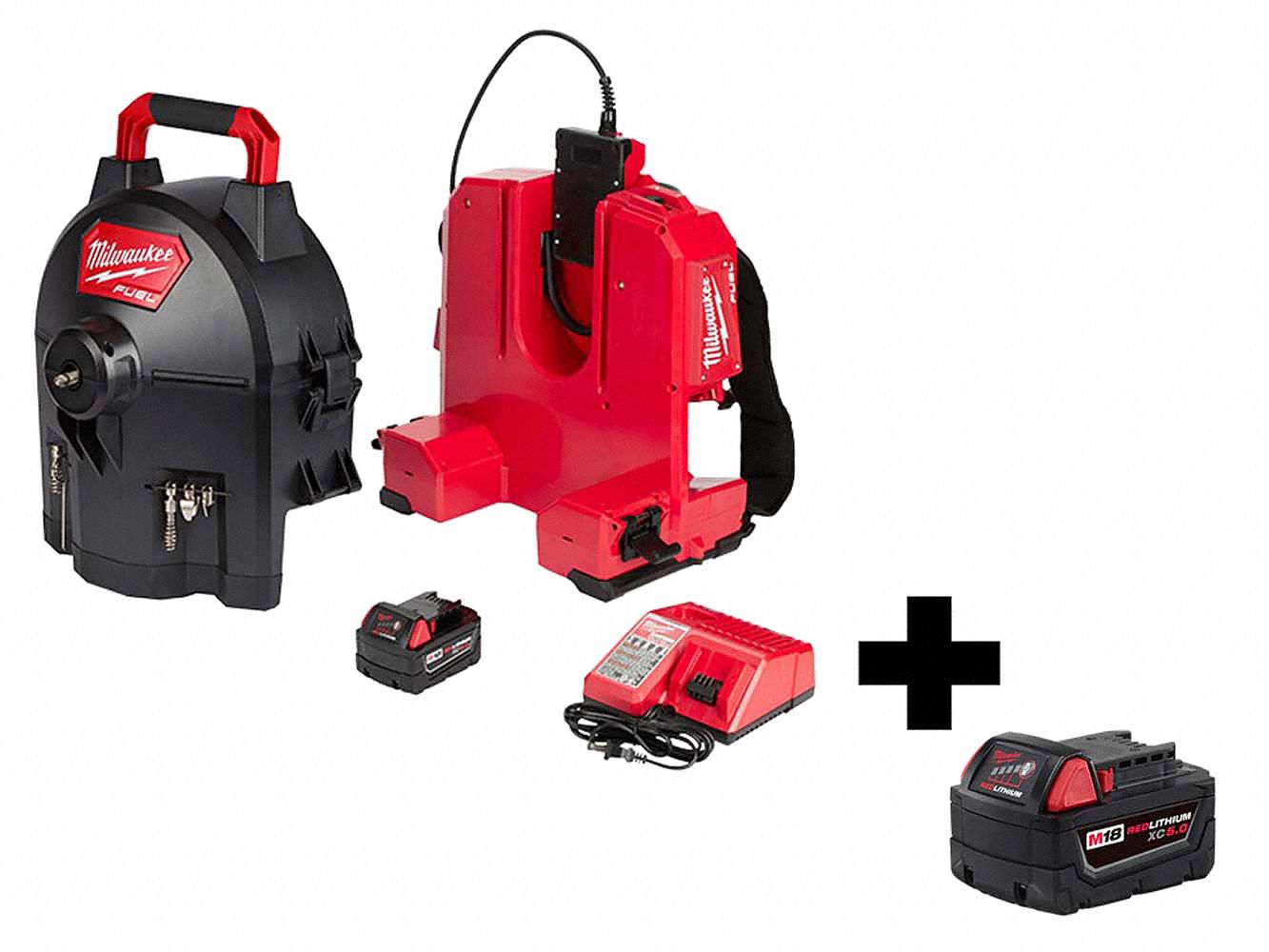 Drain Gun Kit,Max. Run 100 ft,18V,5.0 Ah - Grainger