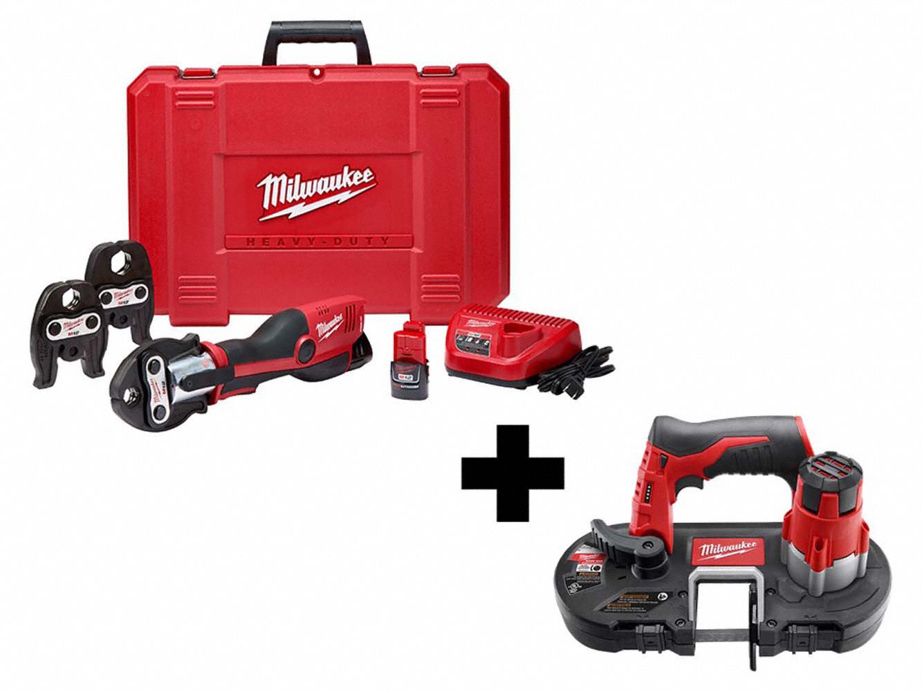 MILWAUKEE, 12V Li-Ion, For 1/2 in to 1 1/4 in Pipe, Cordless Press Tool ...