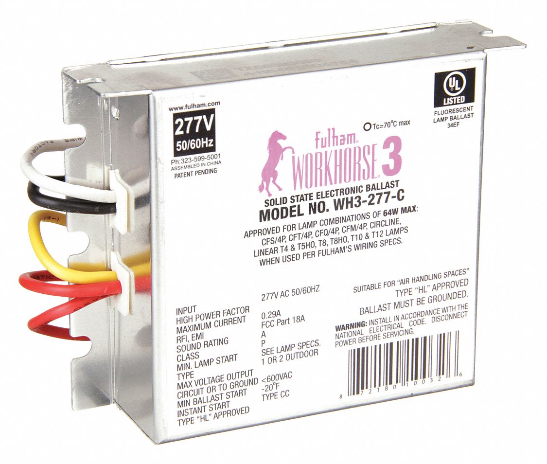 FULHAM, 277V AC, 1/2 Lamps Supported, Fluorescent Ballast - 35JE60|WH3 ...