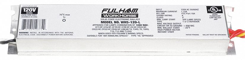 FULHAM, 120V AC, 1/2/3/4 Lamps Supported, Fluorescent Ballast - 35JE64 ...