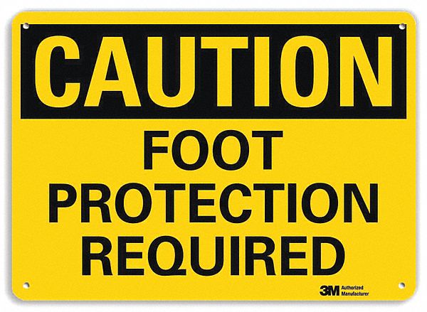 Safety Sign, Foot Protection Required, Header Caution, Rectangle, 7 in ...