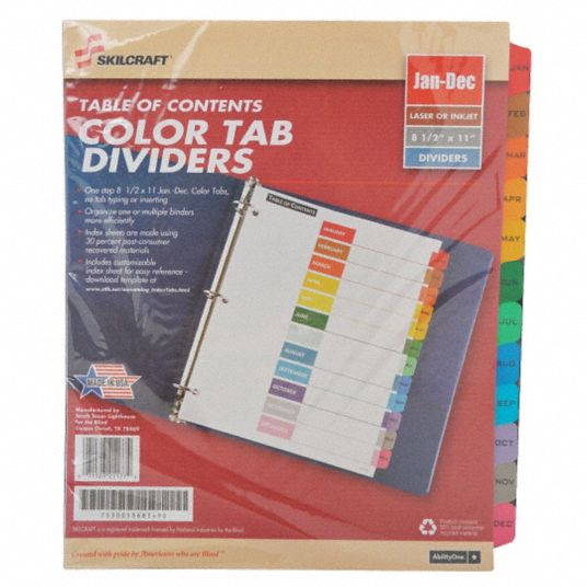 ABILITY ONE, Jan to Dec Tabs, 12 Tabs, Index Tabs - 35KG88|7530-01-368 ...