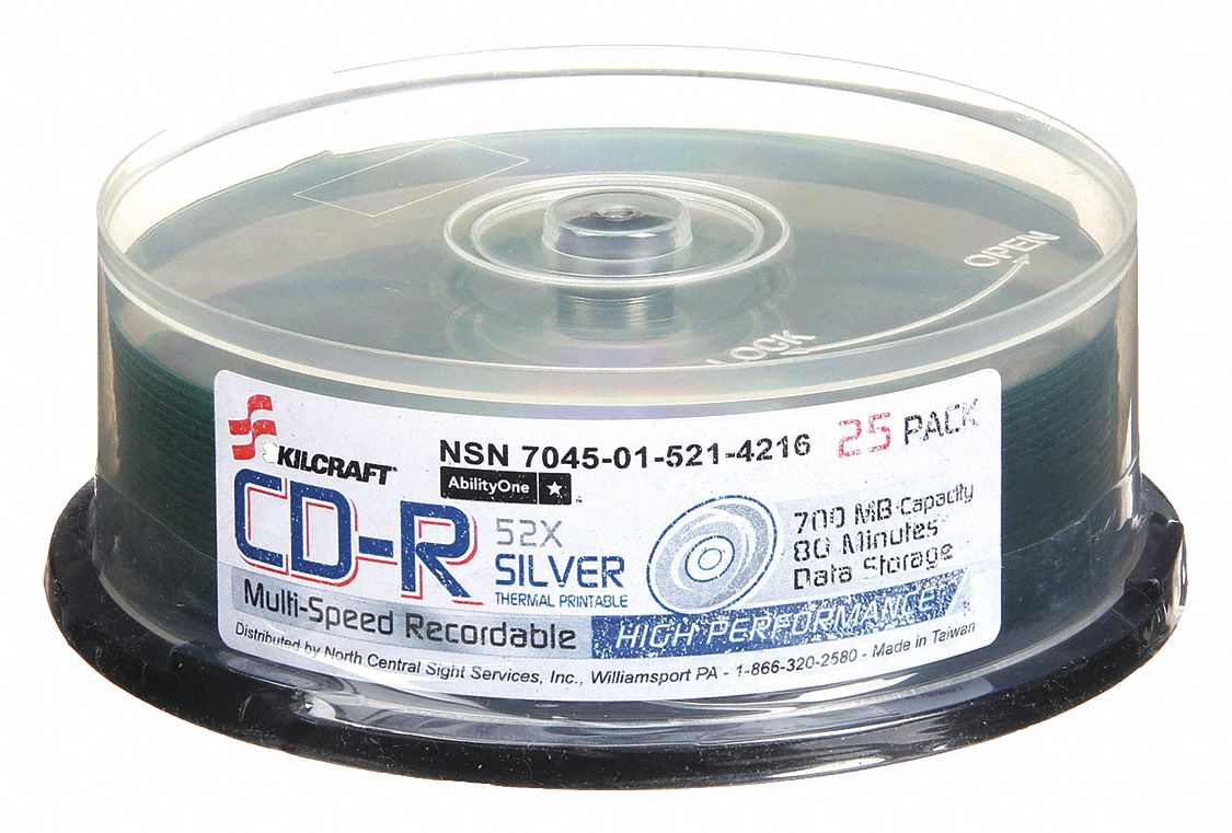 ABILITY ONE, Write Once, Silver, CD-R Disc - 35KR84|7045-01-521-4216 ...