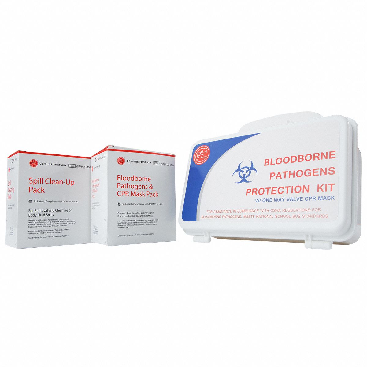 GENUINE FIRST AID Bloodborne Pathogens Protection Kit, Blue/White, 1 EA ...