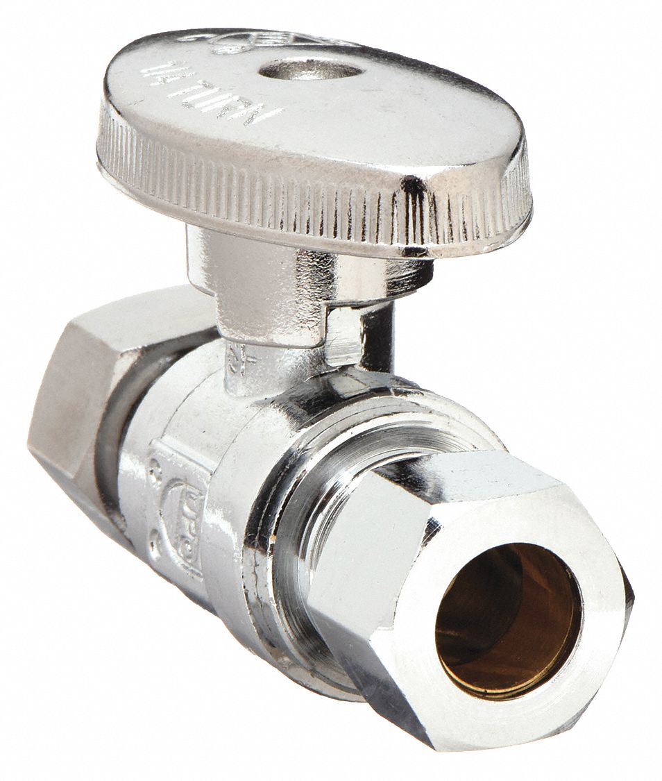 Chrome Plated Quarter-Turn Supply Stop, Compression Inlet Type, 125 psi ...