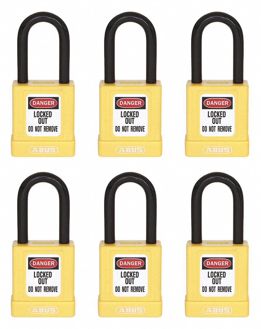 ABUS, Keyed Alike, Plastic-Covered Aluminum, Lockout Padlock - 35MD75|74/40 KAX6 YELLOW - Grainger