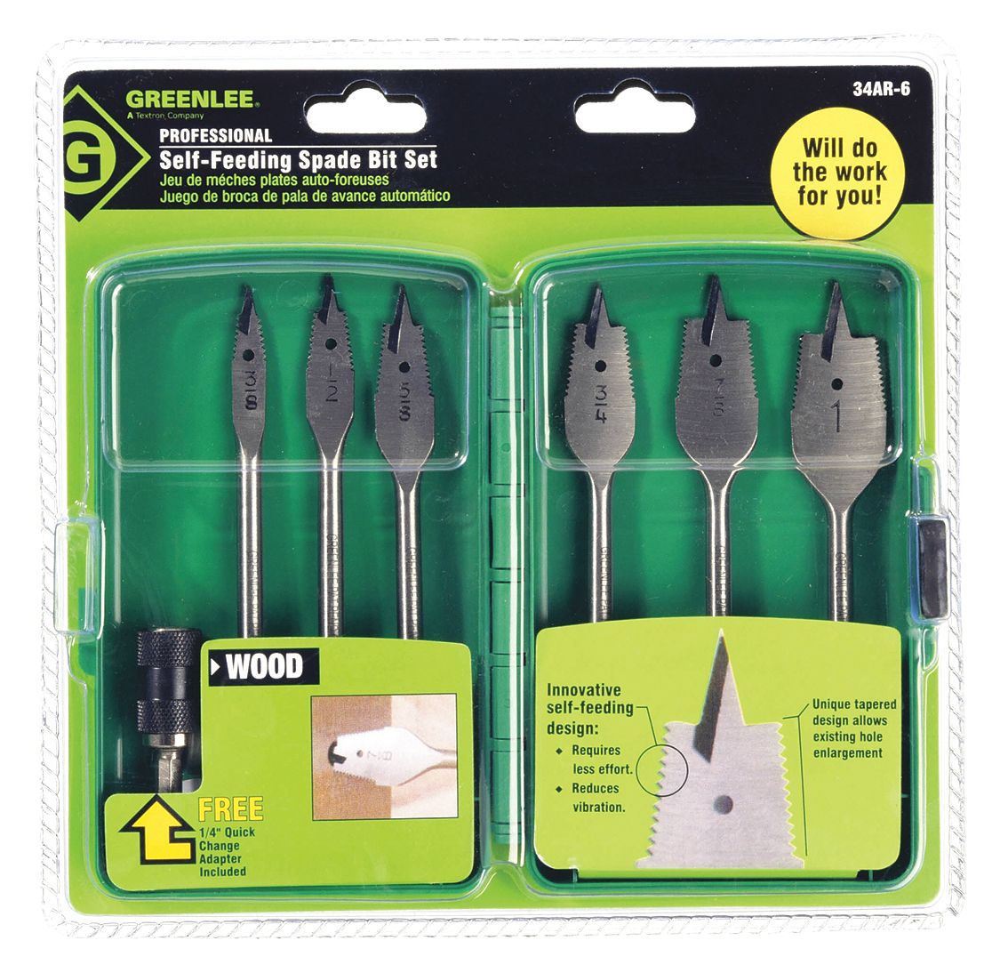 7-PC. Self Feed Wood Drilling Bit Set X 6 1/4 in - Grainger