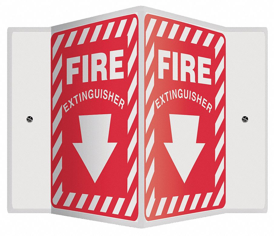 Fire Extinguisher Sign, Plastic, V-Shaped, English, Not Retroreflective ...
