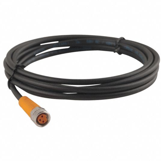 IFM Cordset: M8 Female Straight X Bare Wire, 3 Pins, Black, TPU, 2 m ...
