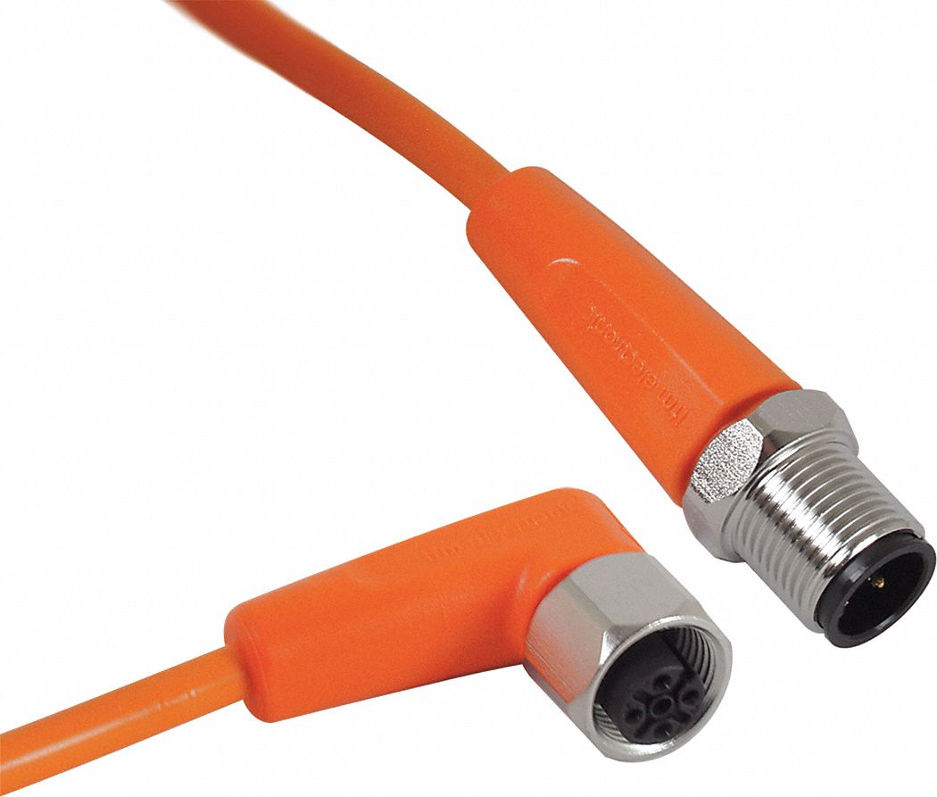 M12 Male Right Angle X M12 Female Straight, 5 Pins, Cordset - 35T499|EVT050 - Grainger