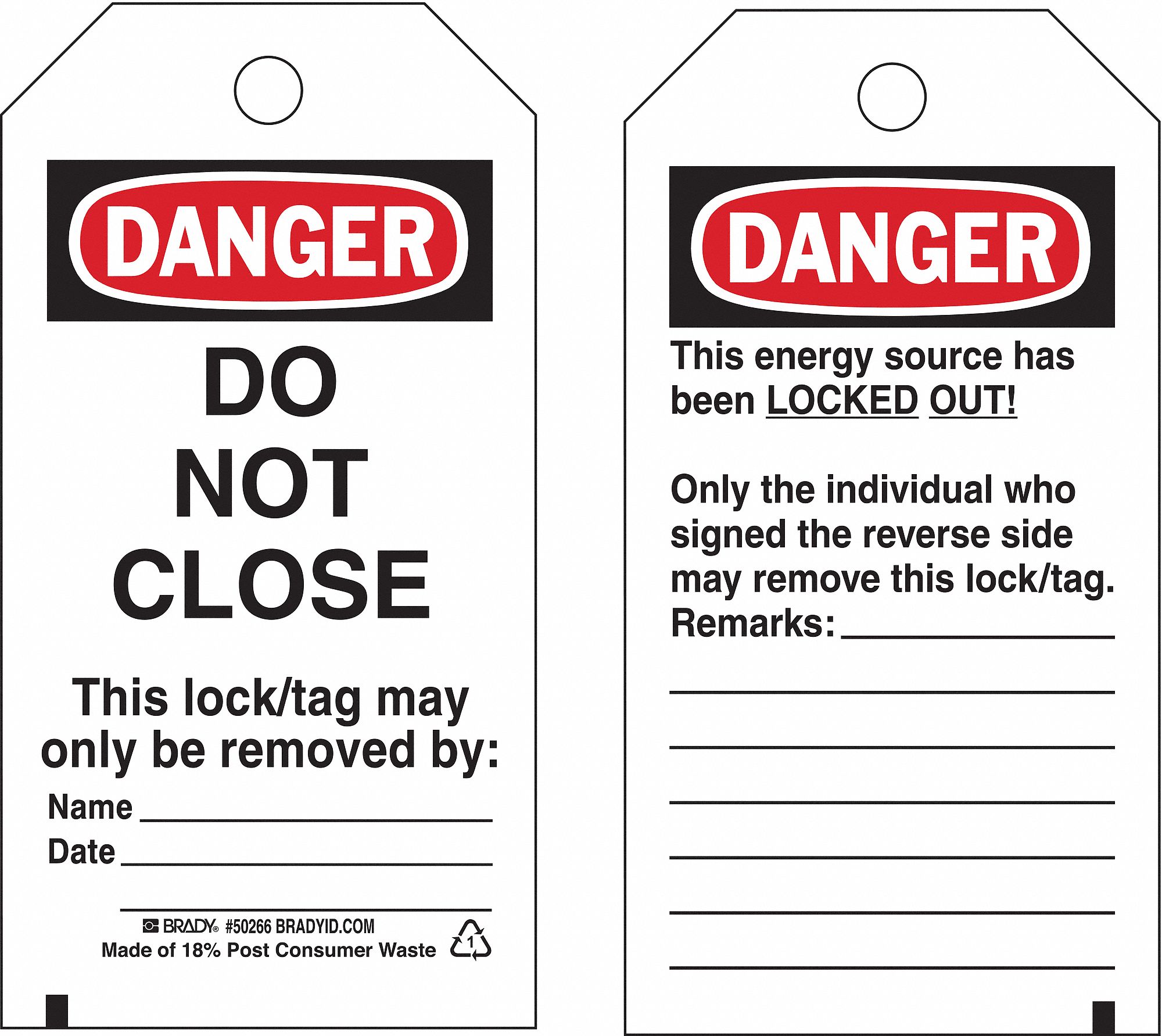 BRADY DANGER TAG, DO NOT REMOVE TAG, POLYESTER, REMARKS, WRITE-ON ...