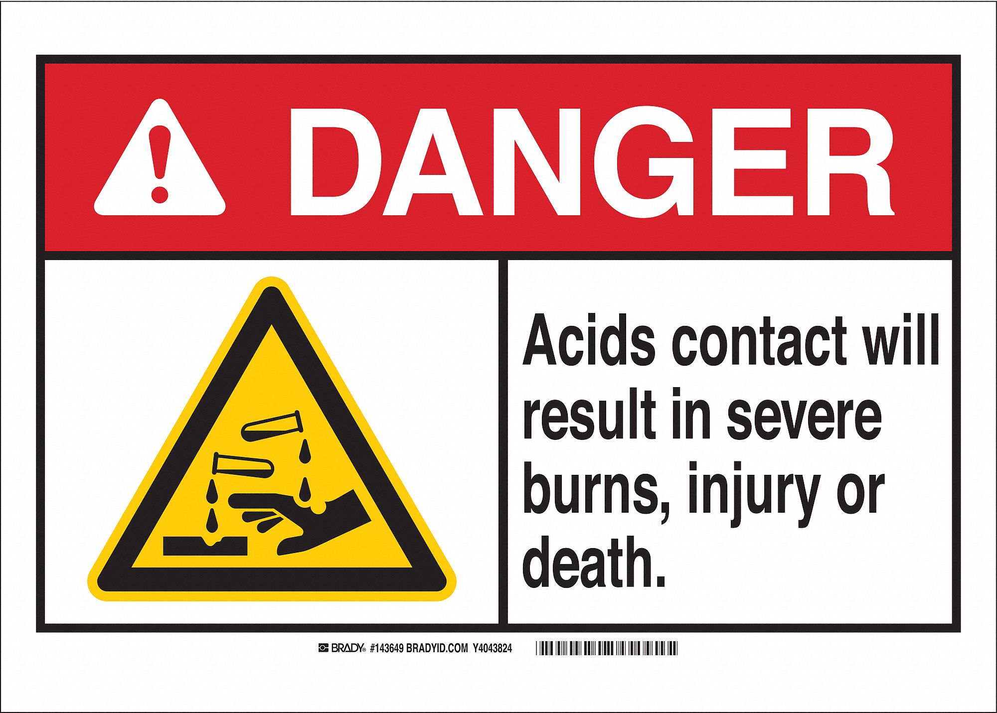 Danger Sign, Acids Contact Will Result In Severe Burns, Injury Or Death ...