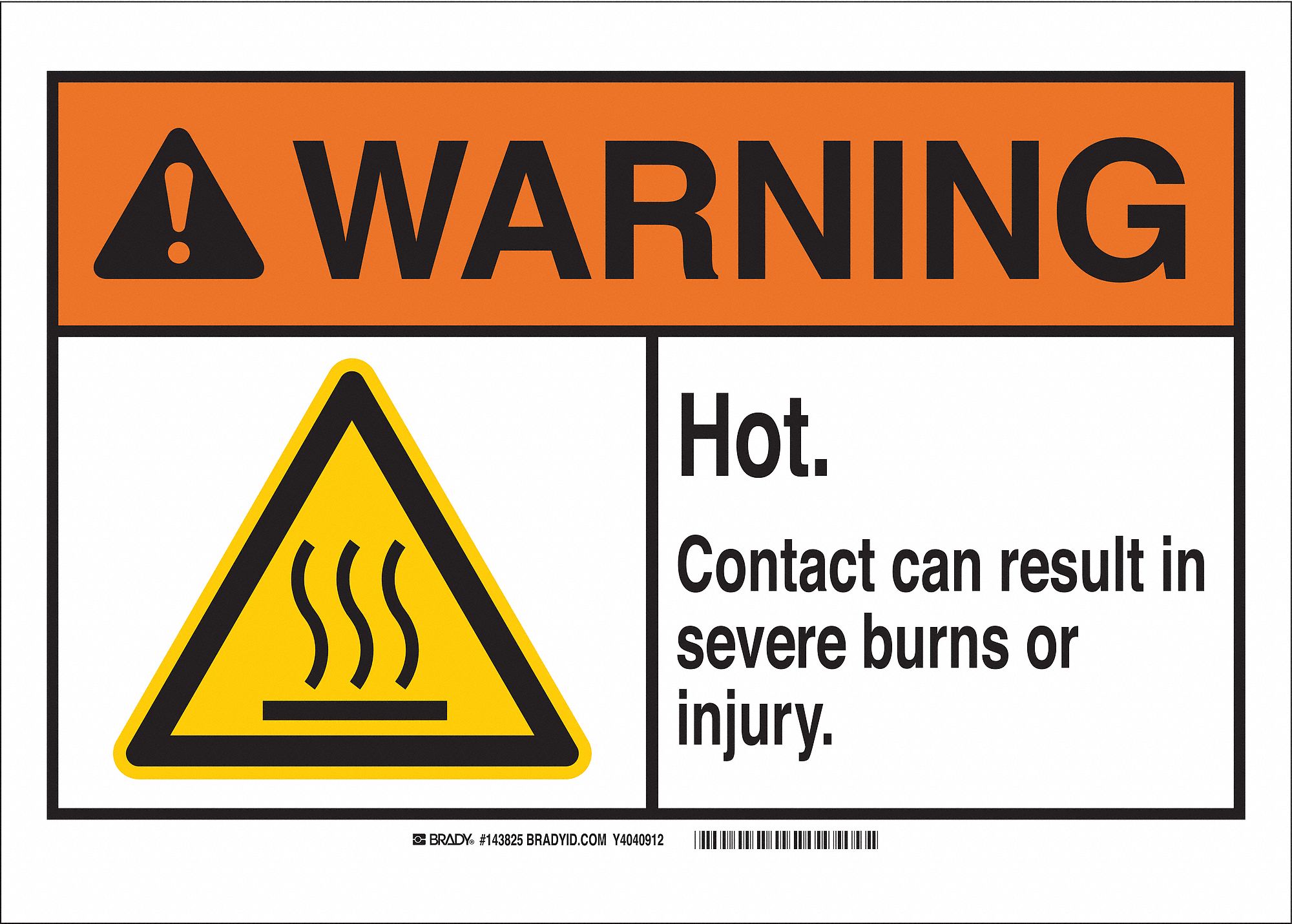 Warning Sign, Hot. Contact Can Result In Severe Burns Or Injury ...