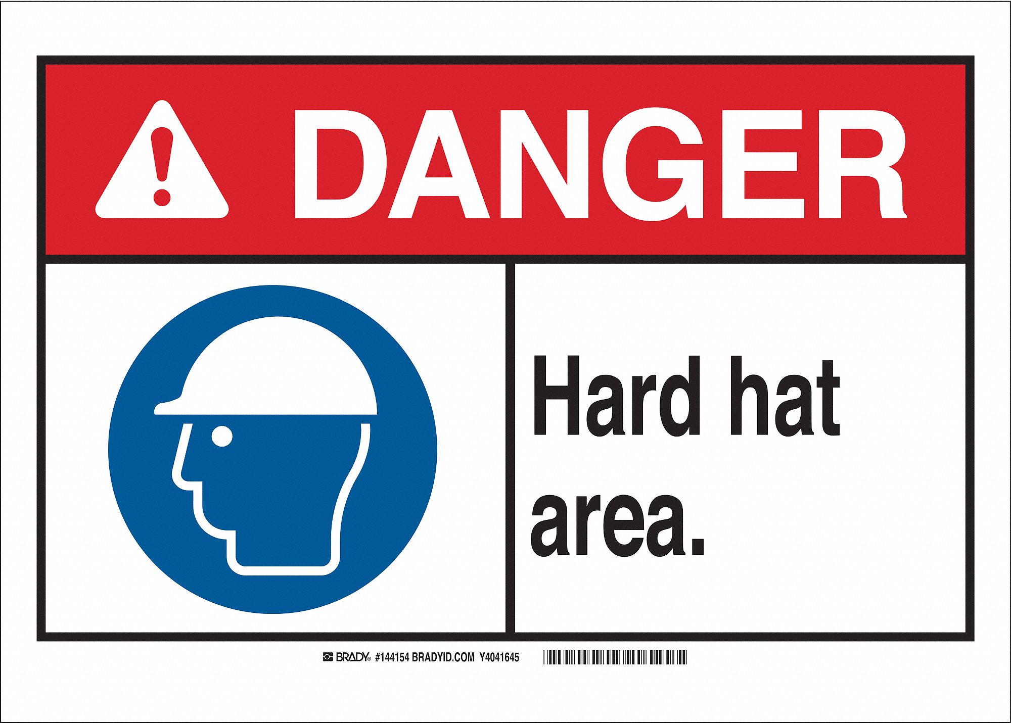Danger Sign, Hard Hat Area, Header Danger, Rectangle, 7 in Height, 10 ...