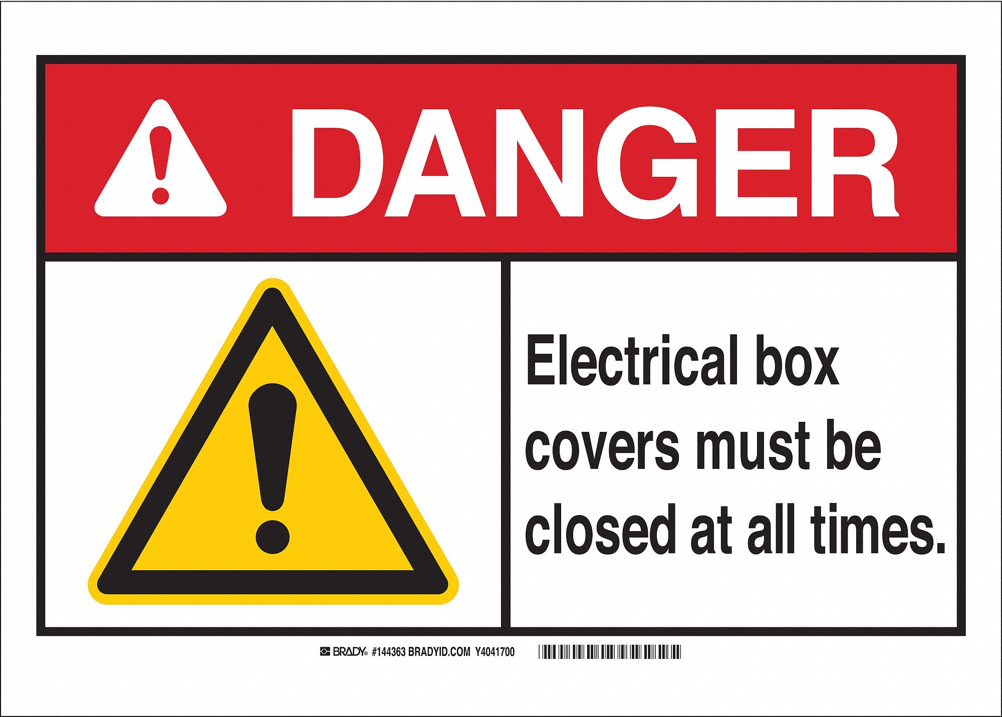 Danger Sign, Electrical Box Covers Must Be Closed At All Times, Header ...