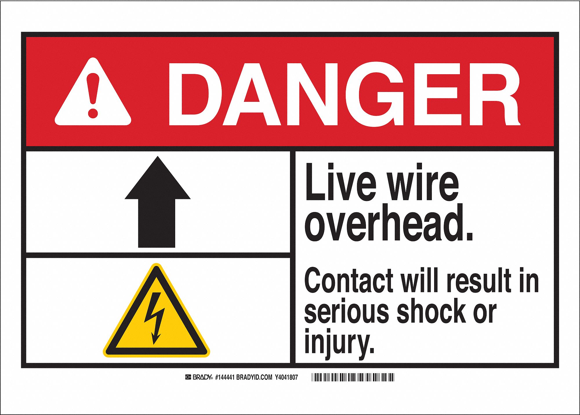 Danger Sign, Live Wire Overhead. Contact Will Result In Serious Shock ...