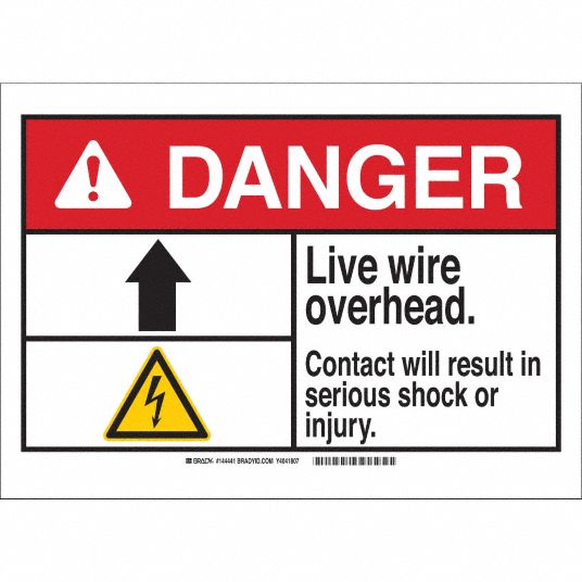 Danger Sign, Live Wire Overhead. Contact Will Result In Serious Shock ...