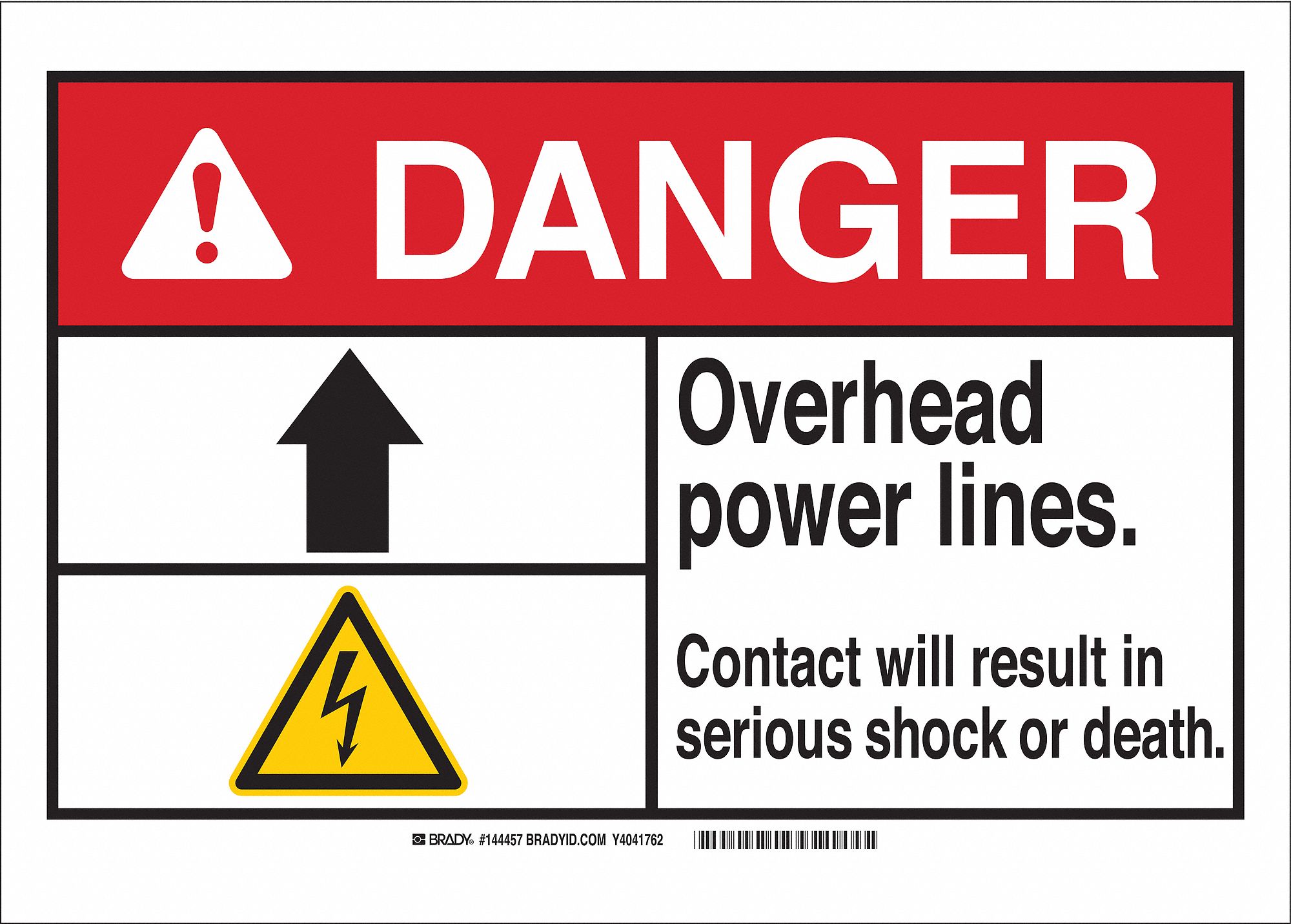 Danger Sign, Overhead Power Lines. Contact Will Result In Serious Shock ...