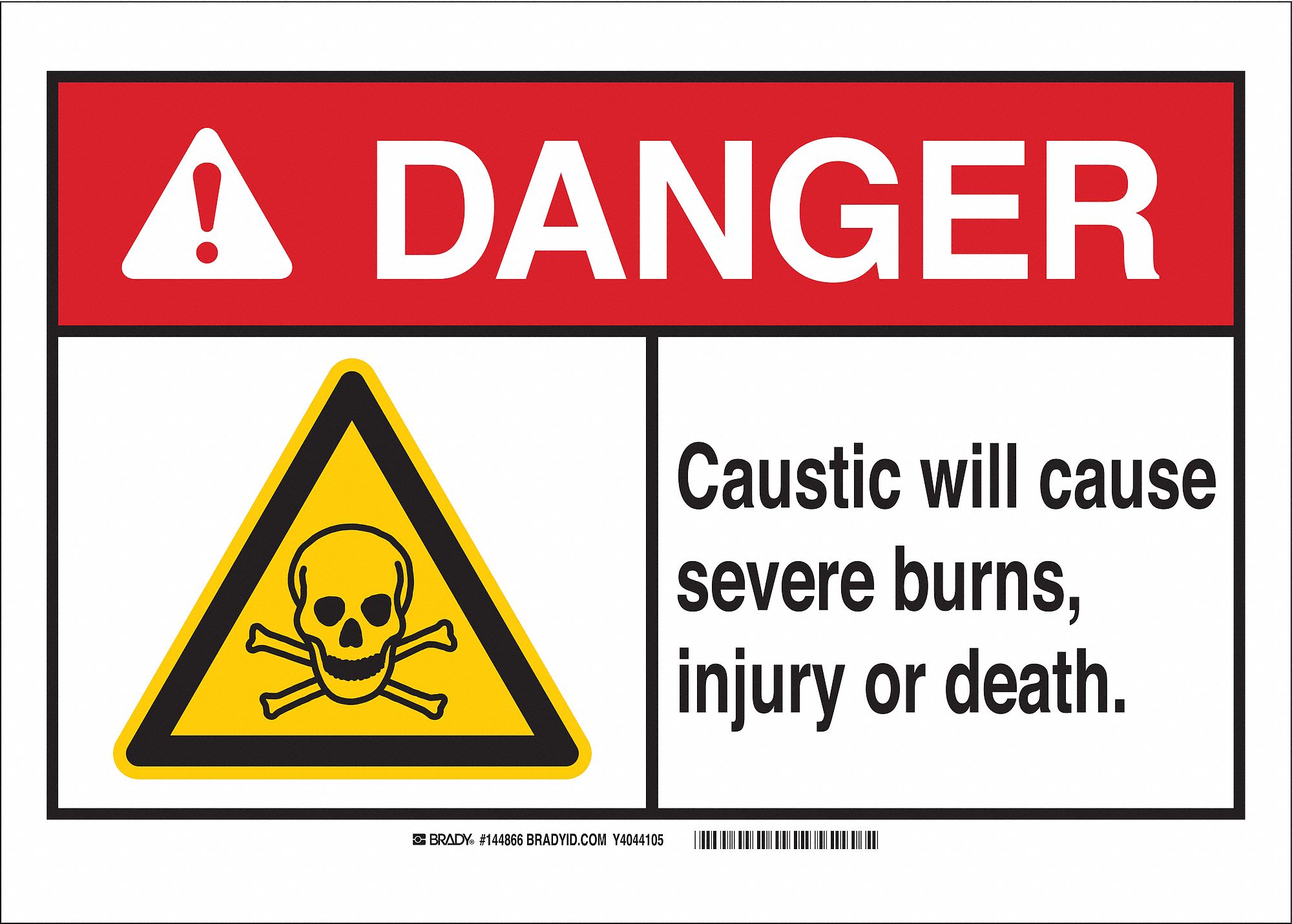 Danger Sign, Caustic Will Cause Severe Burns, Injury Or Death., Header ...