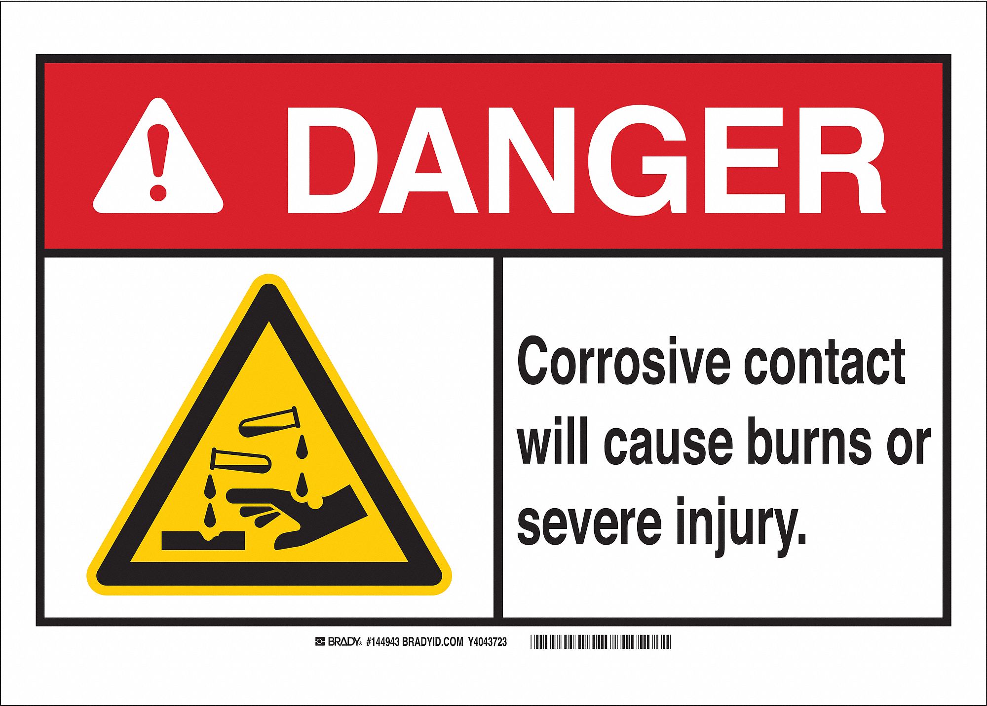 Danger Sign, Corrosive Contact Will Cause Burns Or Severe Injury ...