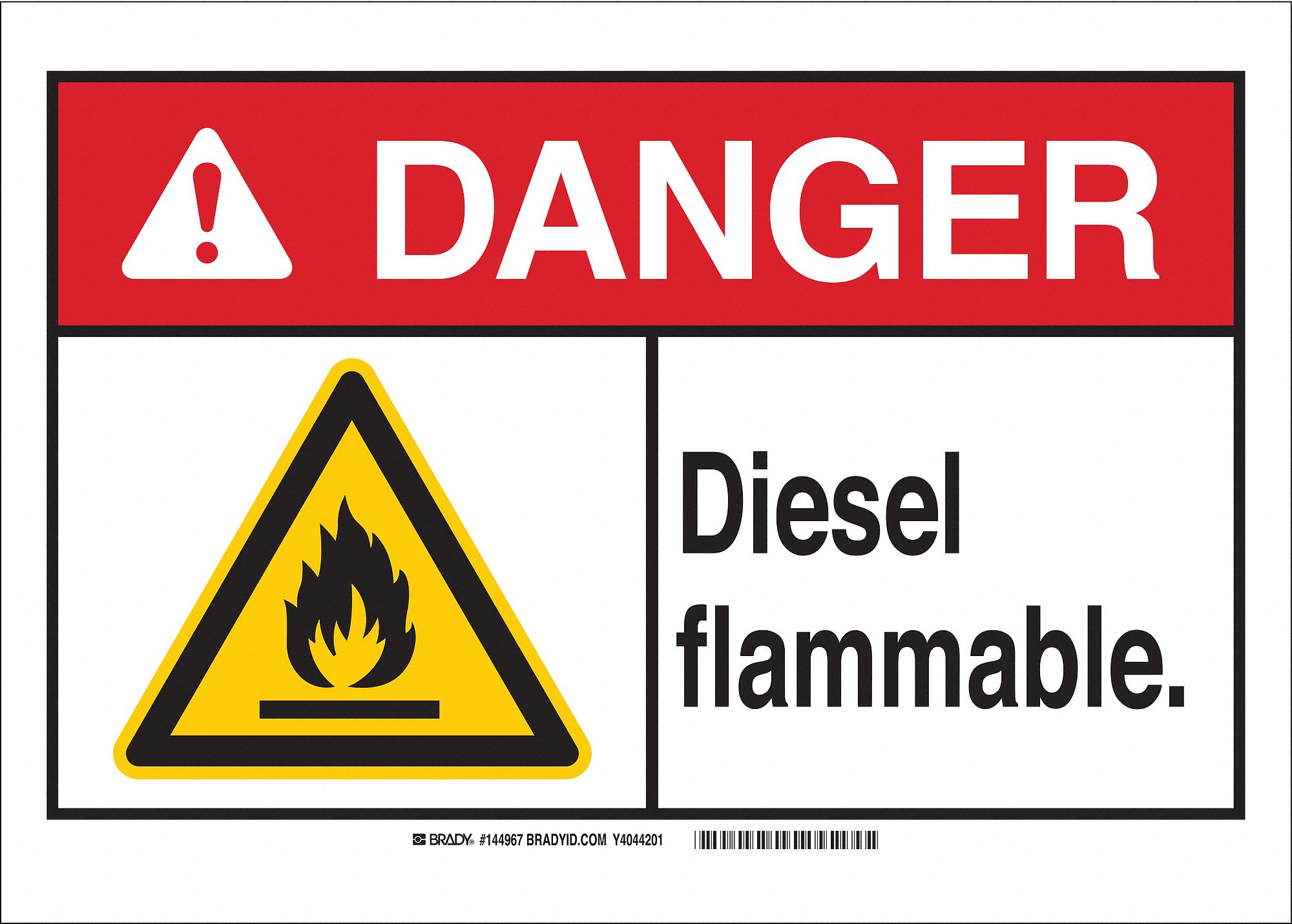 Danger Sign, Diesel Flammable., Header Danger, Rectangle, 7 in Height ...
