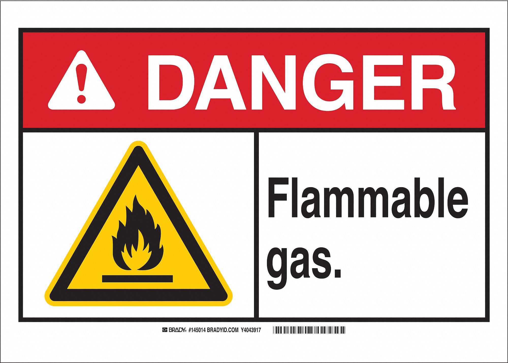 Danger Sign, Flammable Gas., Header Danger, Rectangle, 7 in Height, 10 ...
