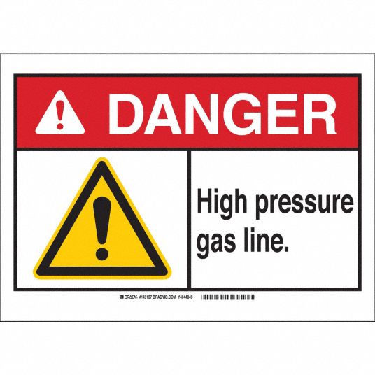 Danger Sign, High Pressure Gas Line., Header Danger, Rectangle, 7 in ...