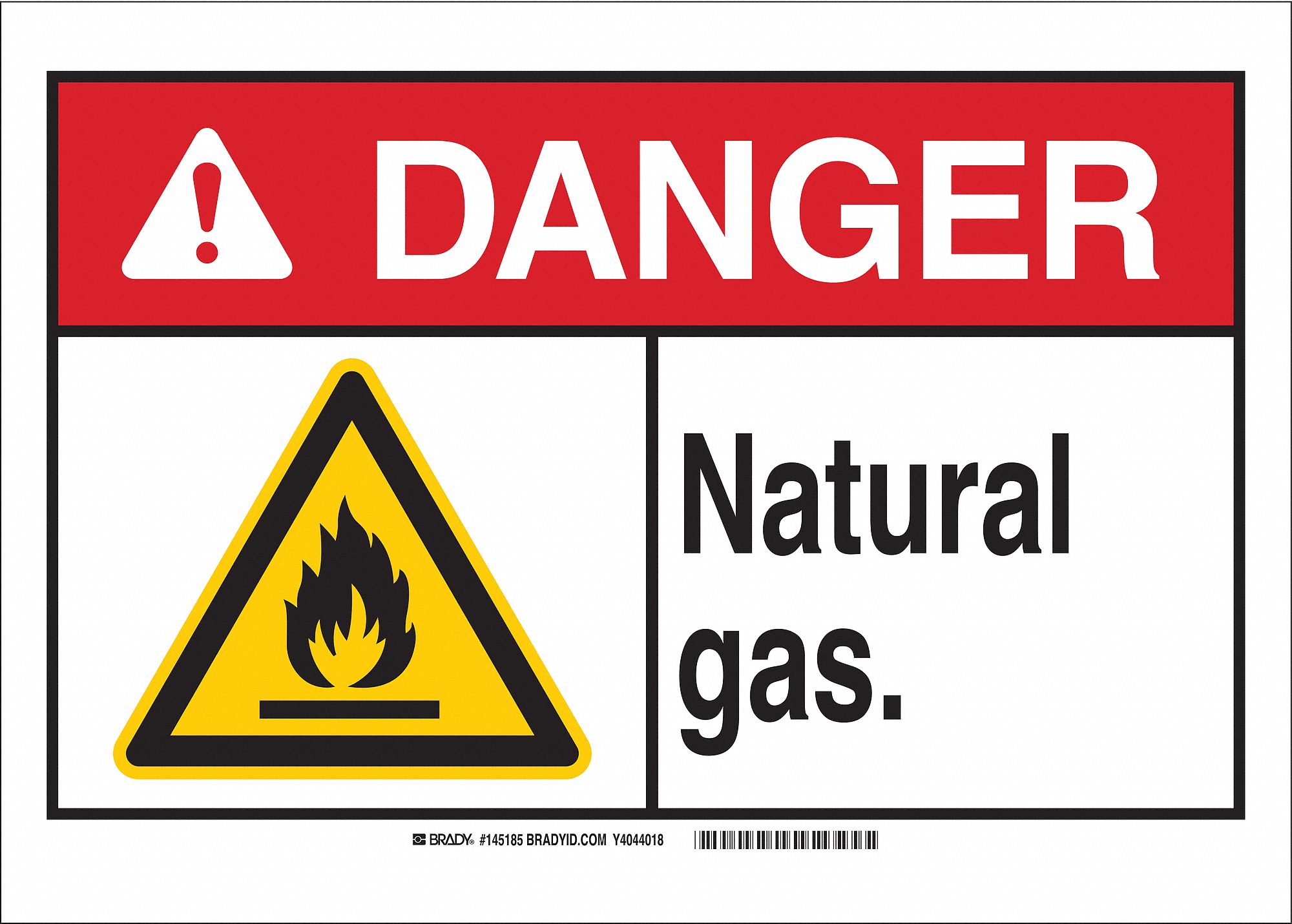 Danger Sign, Natural Gas., Header Danger, Rectangle, 10 in Height, 14 ...