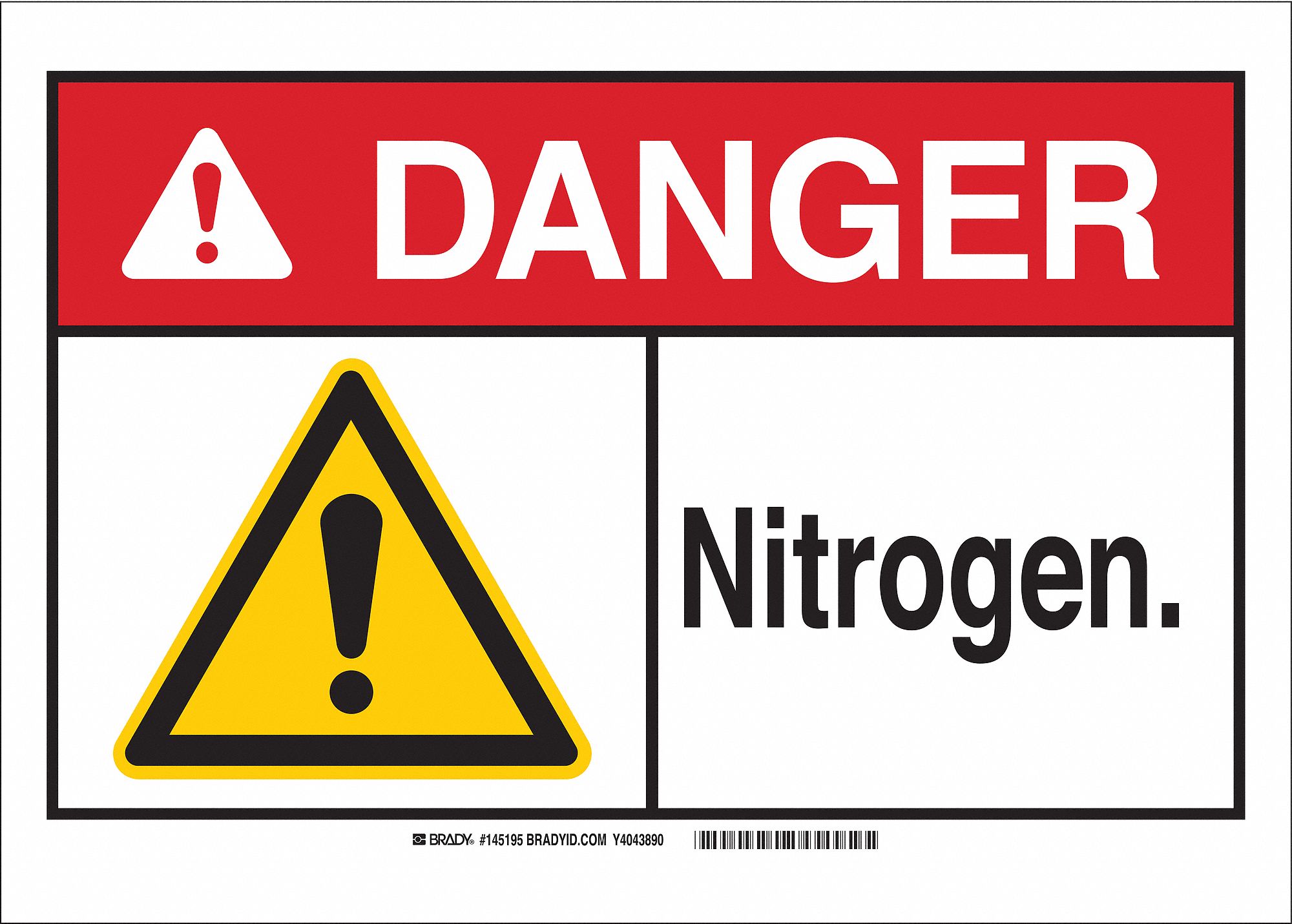 Danger Sign, Nitrogen., Header Danger, Rectangle, 7 in Height, 10 in ...