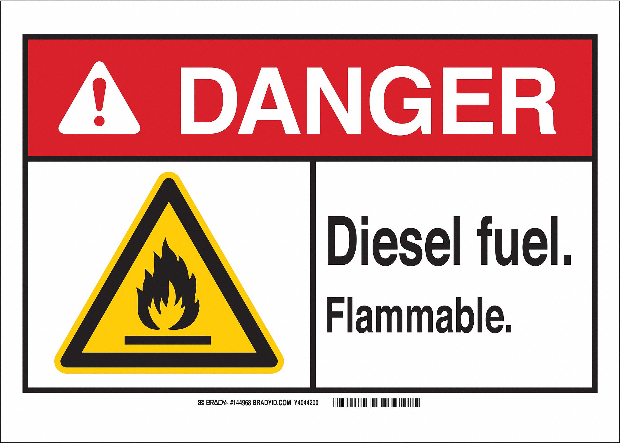 BRADY Danger Sign, Diesel Fuel, B-302, 7in.H - 35VD39|144968 - Grainger