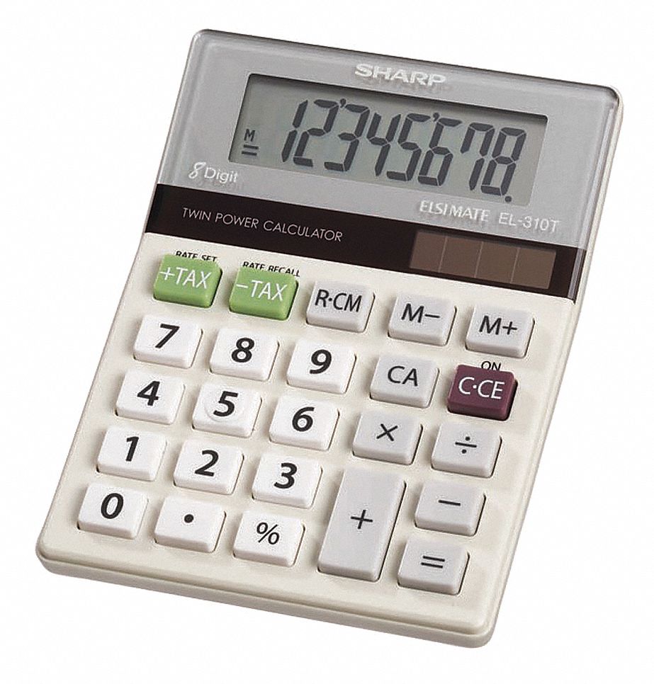 Desktop Calculator, 8 Display Digits, 3 2/5 in Length, 4 3/5 in Width ...