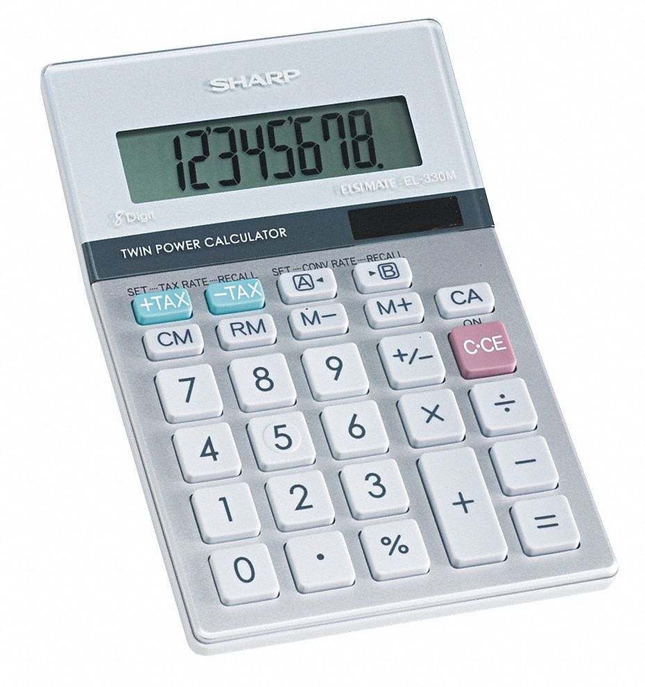 Desktop Calculator, 8 Display Digits, 6 in Length, 3 7/8 in Width, 1 5/ ...