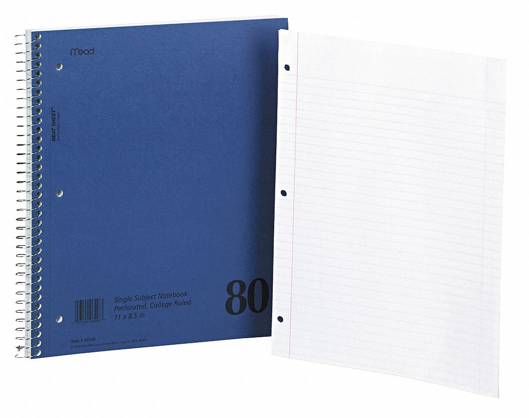 MEAD, 8-1/2 in x 11 in Sheet Size, College, Notebook - 35W824|MEA06548 ...