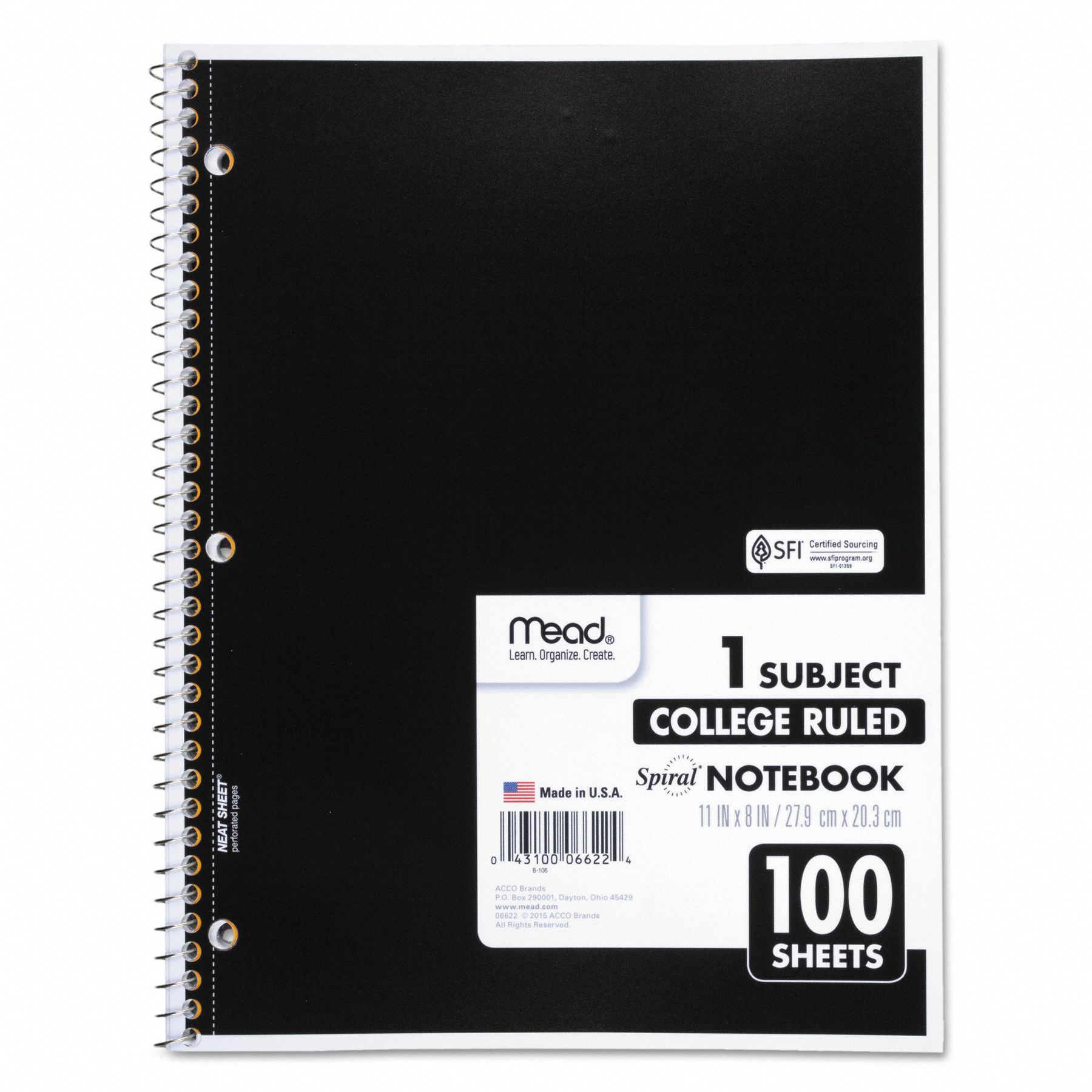 MEAD Notebook: 8 in x 11 in Sheet Size, College, White, 100 Sheets, 0% ...