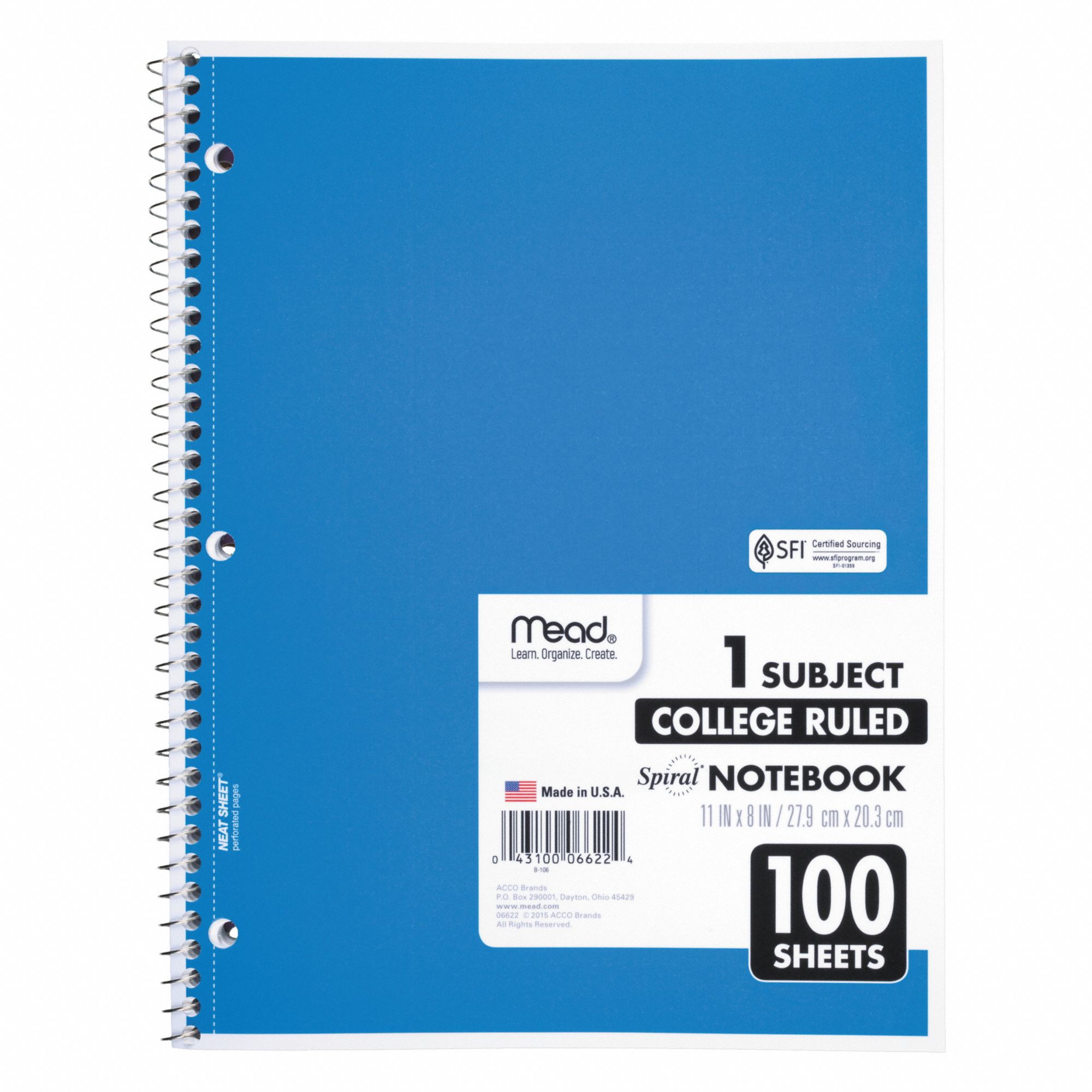 MEAD Notebook: 8 in x 11 in Sheet Size, College, White, 100 Sheets, 0% ...