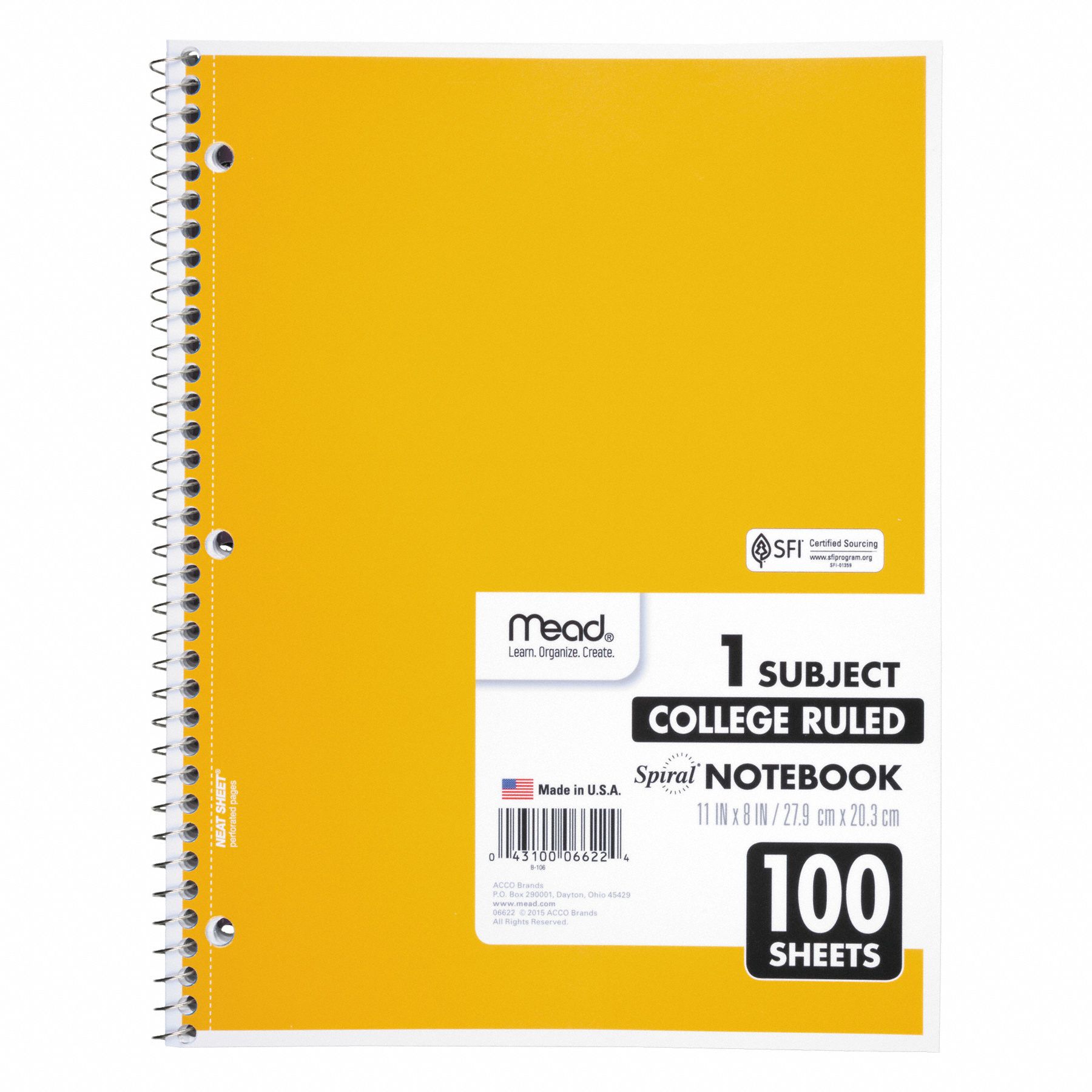 MEAD Notebook: 8 in x 11 in Sheet Size, College, White, 100 Sheets, 0% ...