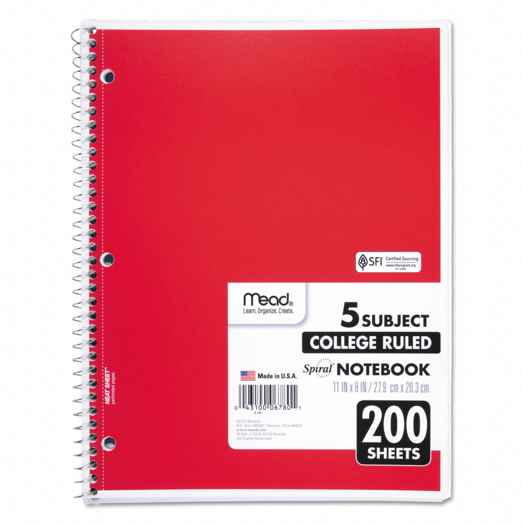MEAD Notebook: 8 in x 11 in Sheet Size, College, White, 200 Sheets, 0% ...