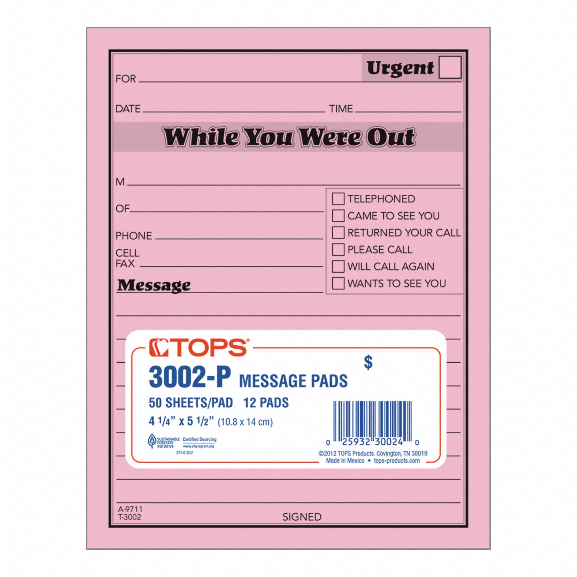TOPS Important Message Pad: 5 1/2 in Lg, 4 1/4 in Wd, 50 Sheets, 12 PK ...