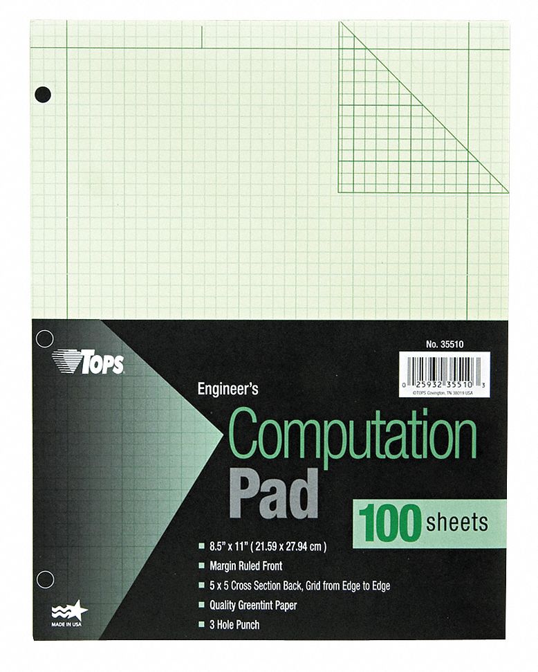 TOPS Engineering Computation Pad, 8-1/2x11 In. - 35W911|TOP35510 - Grainger