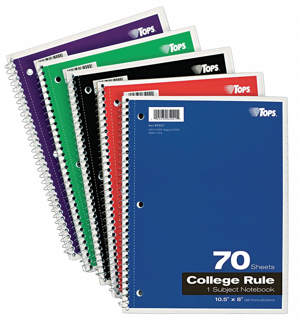TOPS, 8 in x 10-1/2 in Sheet Size, College, Notebook - 35W975|TOP65021 ...