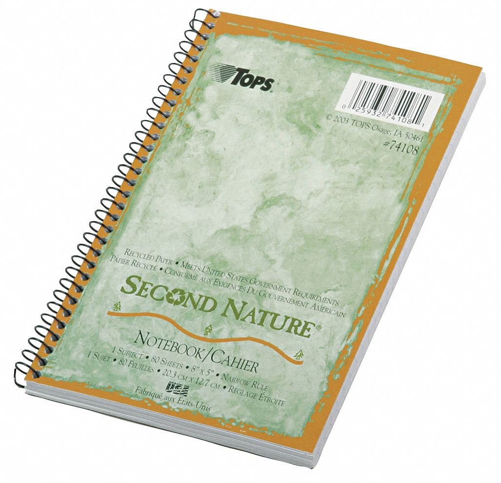 TOPS, 8 in x 5 in Sheet Size, Narrow, Notebook - 35W996|TOP74108 - Grainger