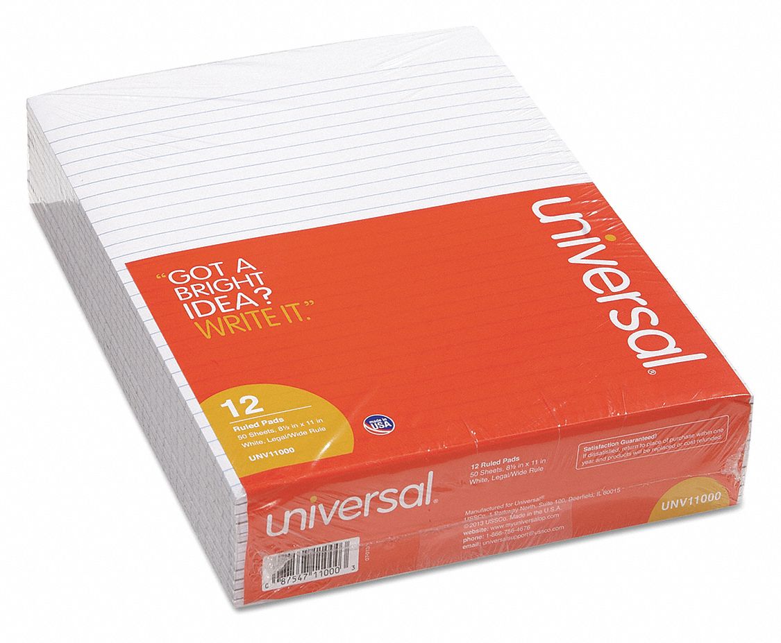 UNIVERSAL, 8-1/2 in x 11 in Sheet Size, Legal, Notepad - 35X061 ...