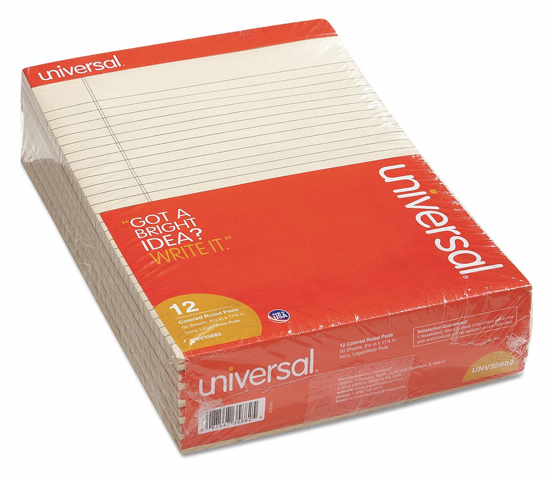 UNIVERSAL, 8-1/2 in x 11 in Sheet Size, Legal, Notepad - 35X107 ...