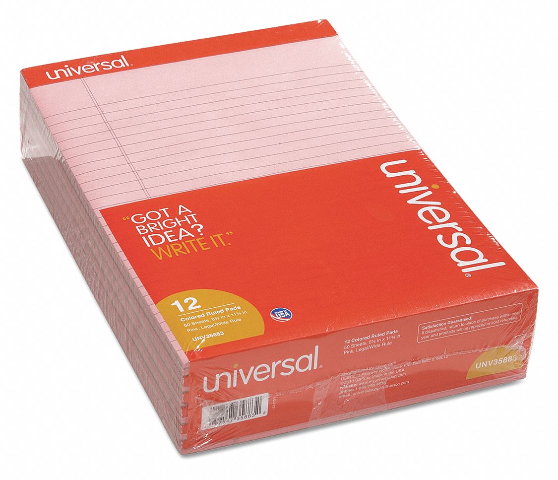 UNIVERSAL, 8-1/2 in x 11 in Sheet Size, Legal, Notepad - 35X108 ...